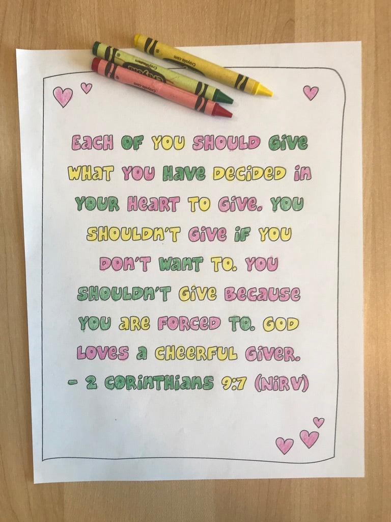 god loves a cheerful giver coloring sheet