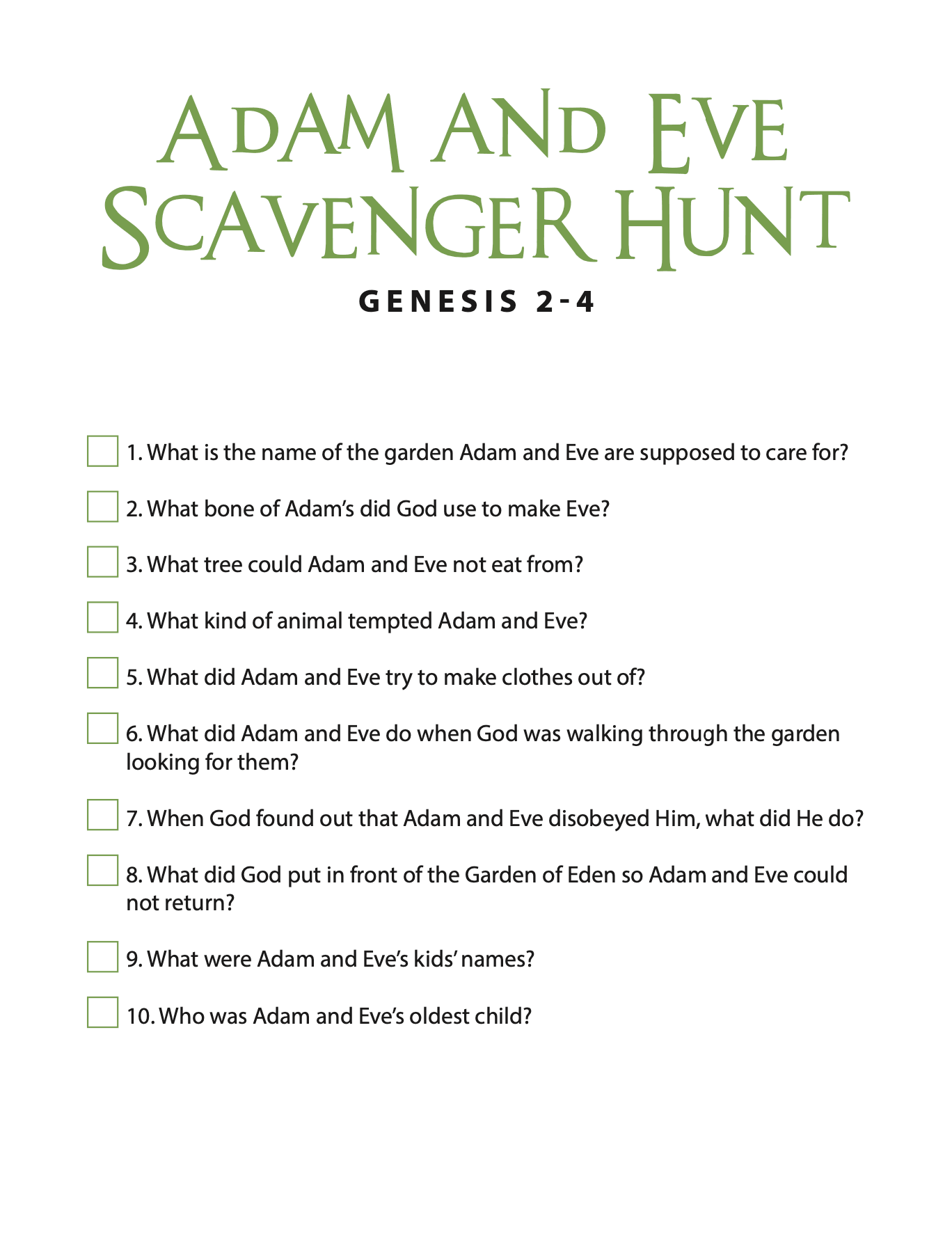 Adam and Eve Bible Scavenger Hunt – Children's Ministry Deals