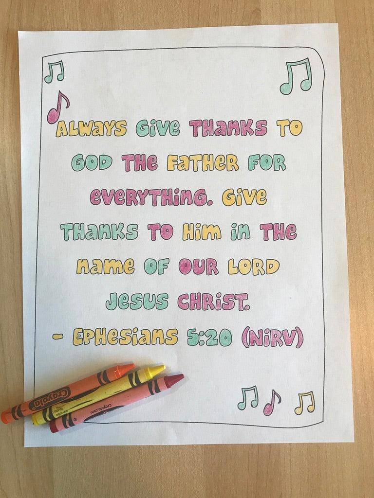Ephesians 5:20 Bible Verse Coloring Page
