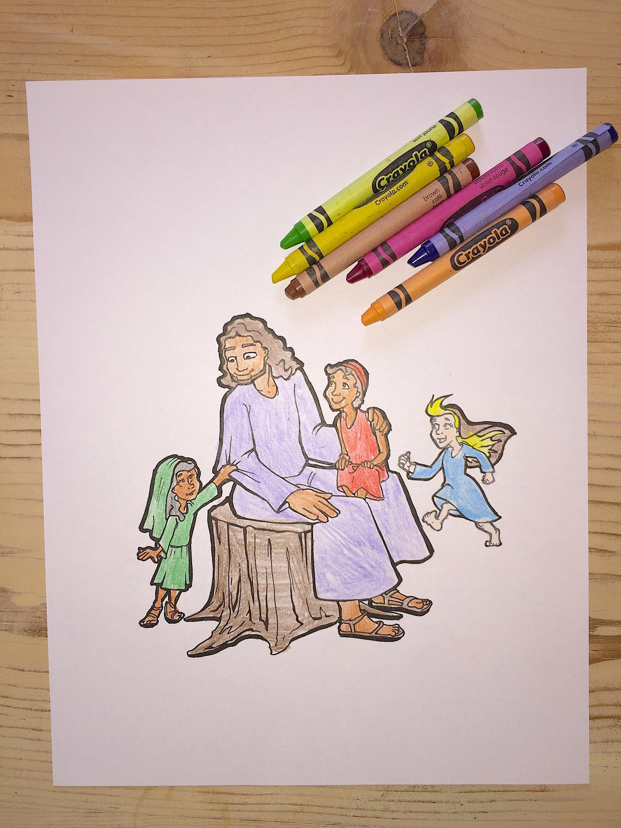 coloring page of jesus and the little children