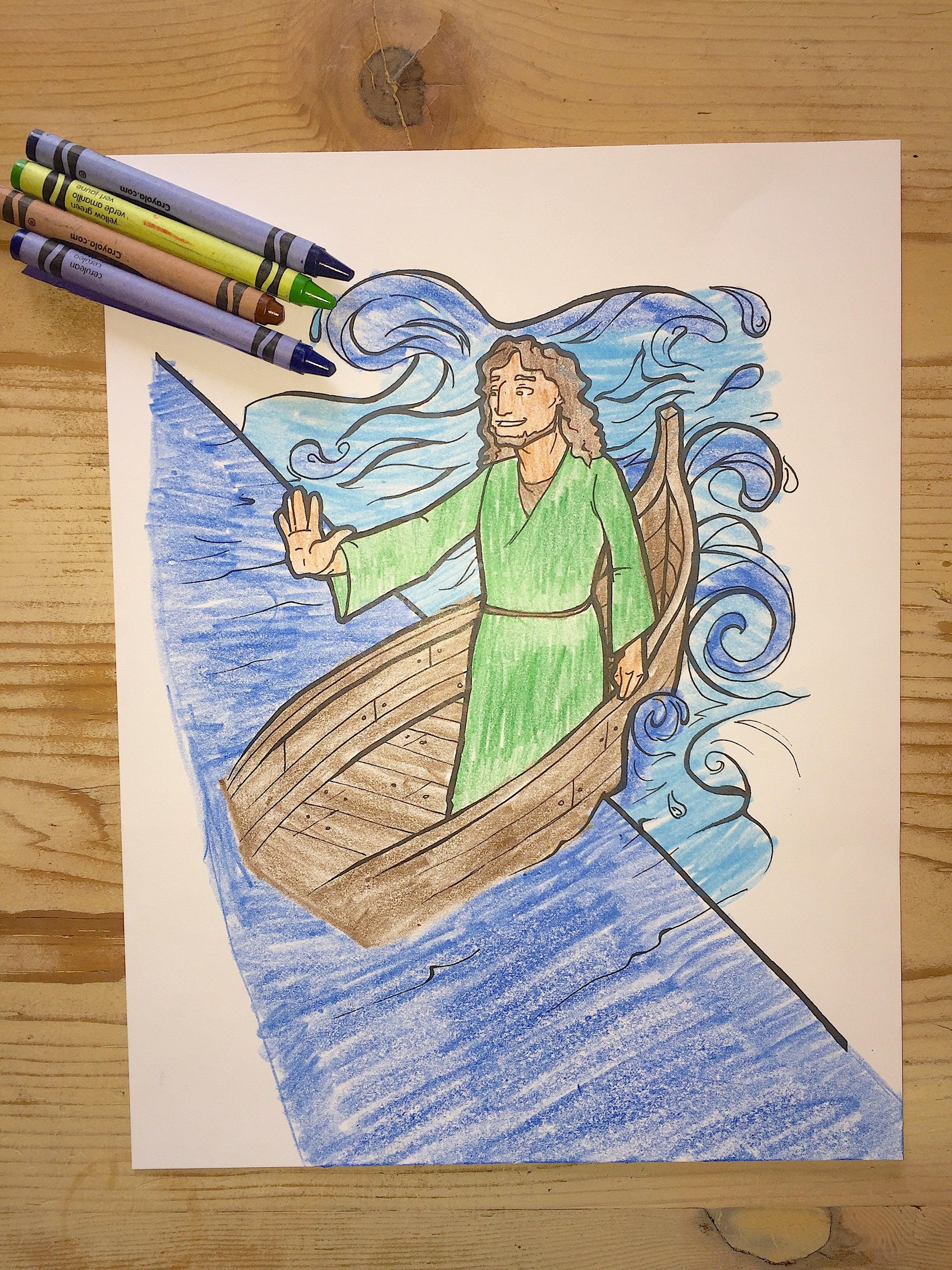 jesus stops the storm coloring page