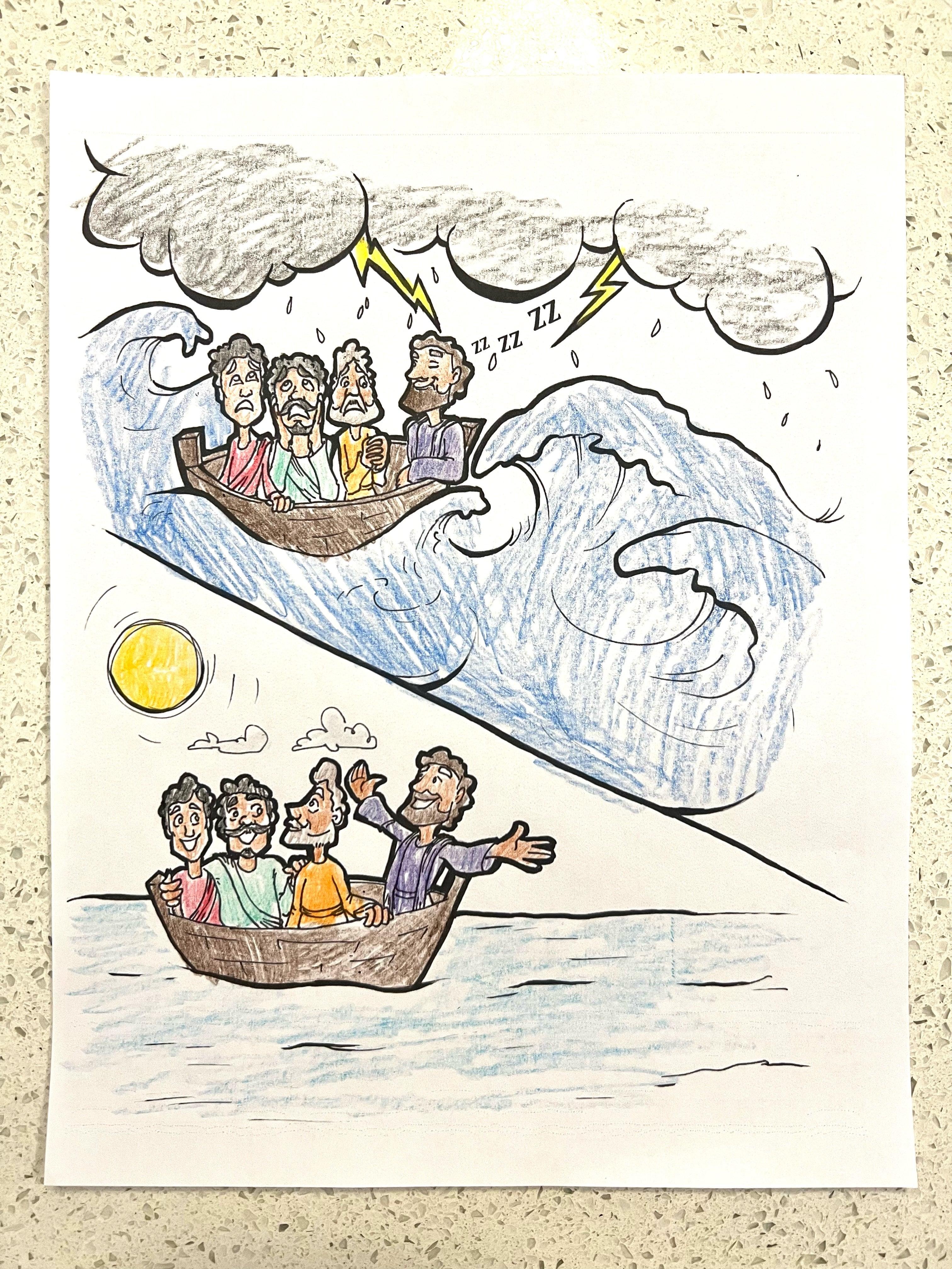 jesus stops the storm coloring page