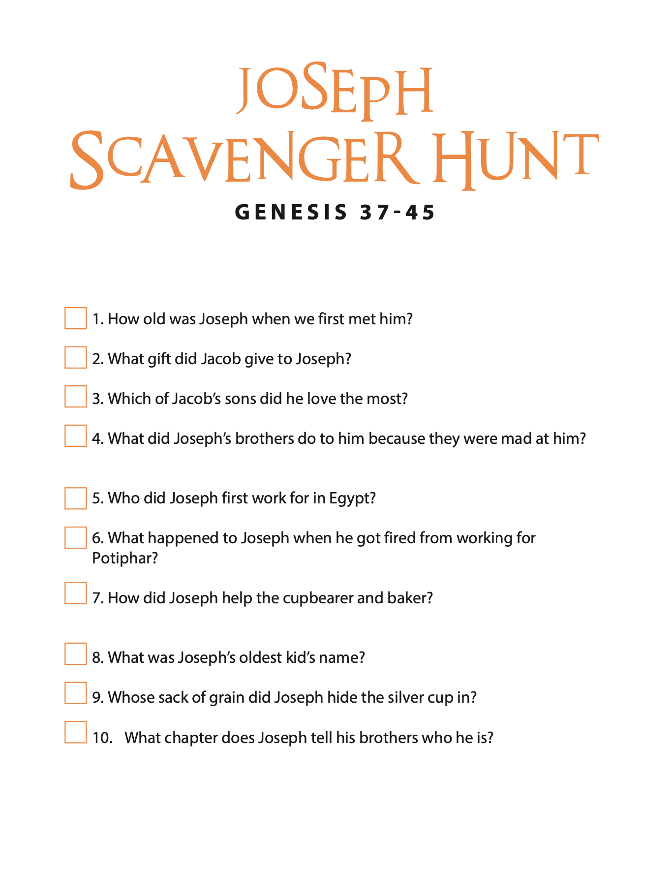 Joseph Bible Scavenger Hunt – Children's Ministry Deals