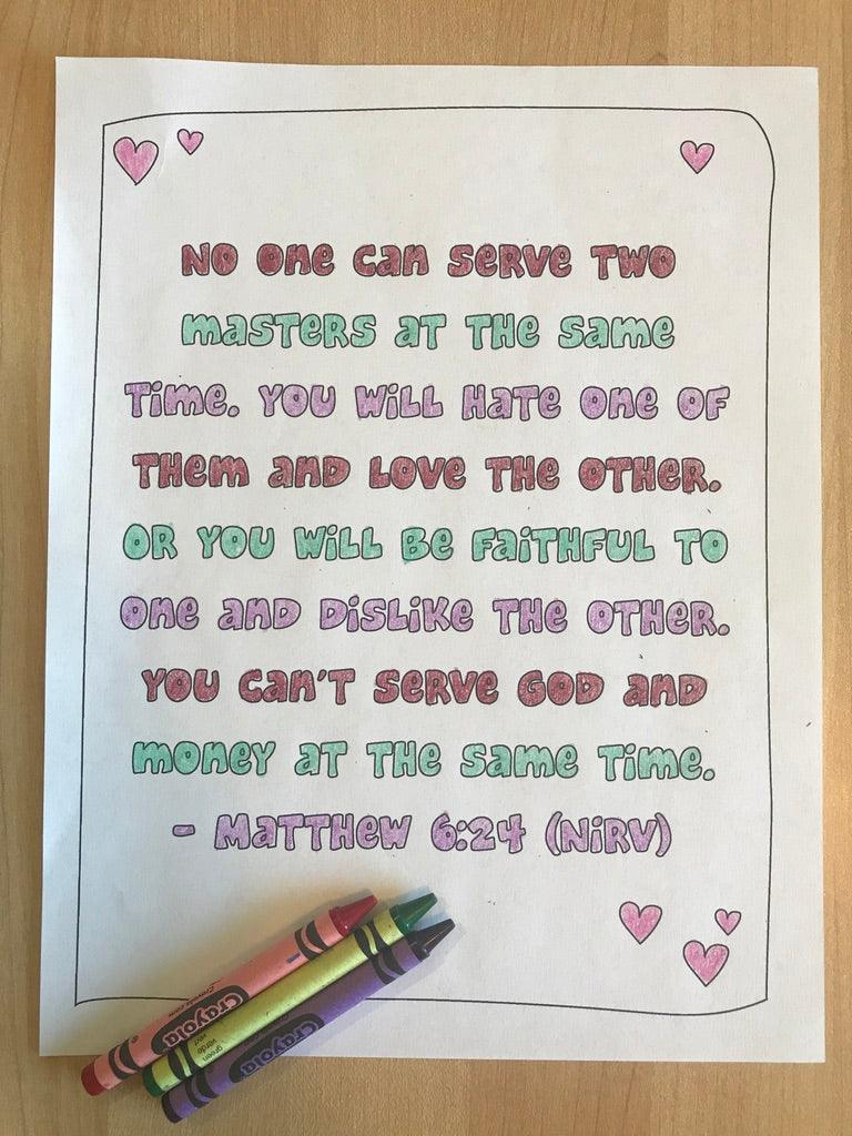 Matthew 6:24 Bible Verse Coloring Page
