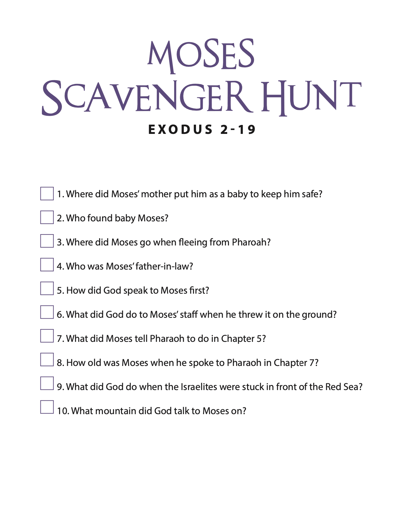 Moses Bible Scavenger Hunt – Children's Ministry Deals
