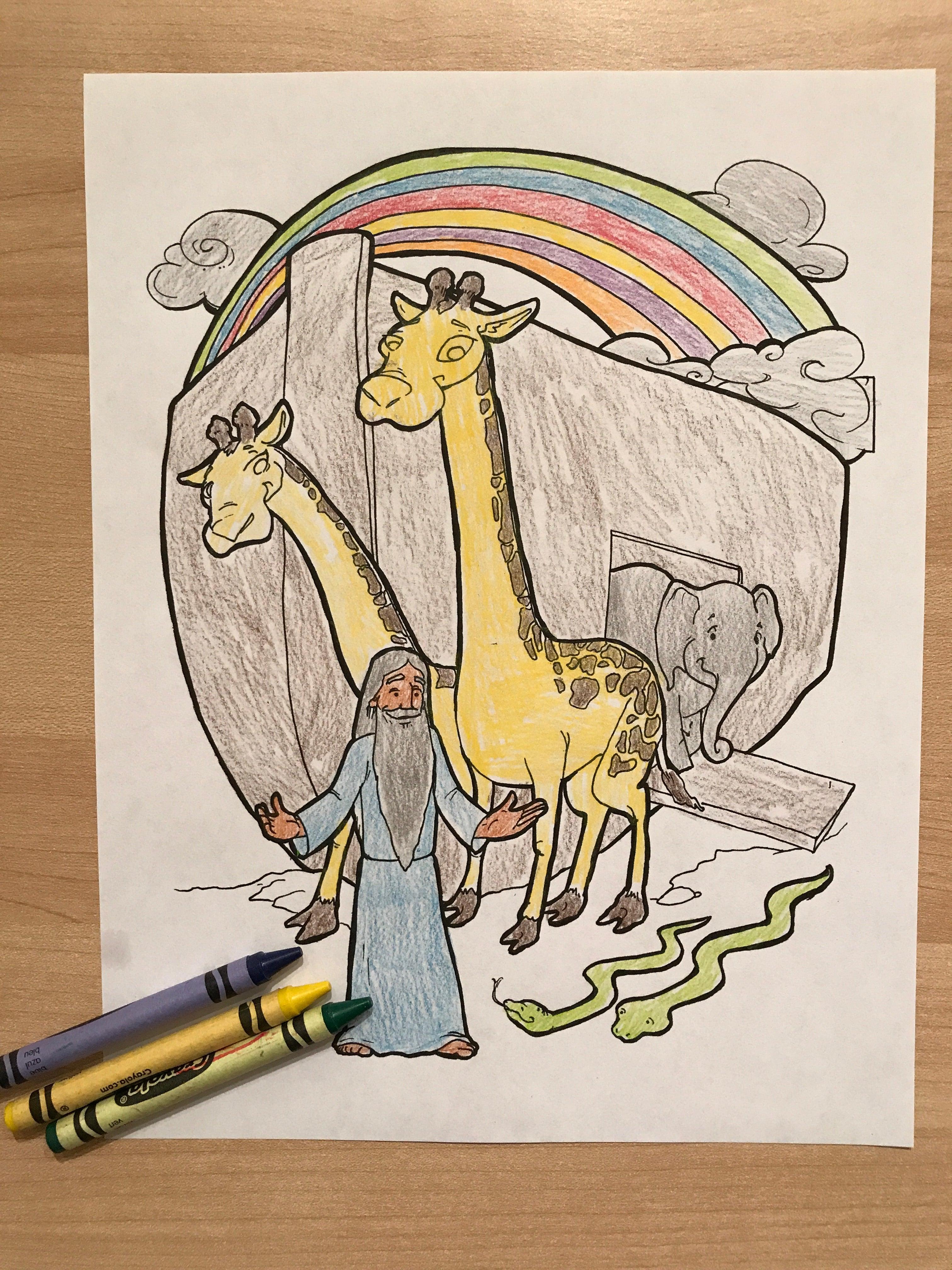 coloring page noah's ark and rainbow