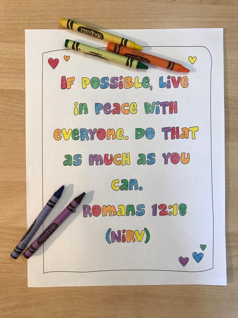 Romans 12:18 Bible Verse Coloring Page