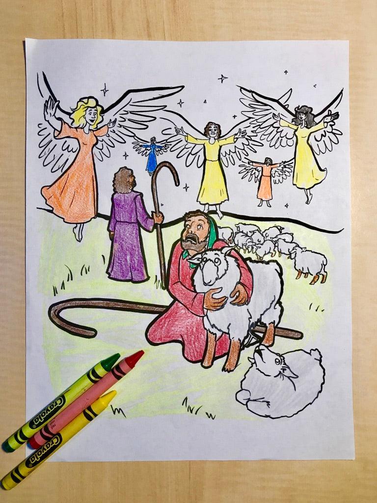 coloring pages of shepherds at christmas