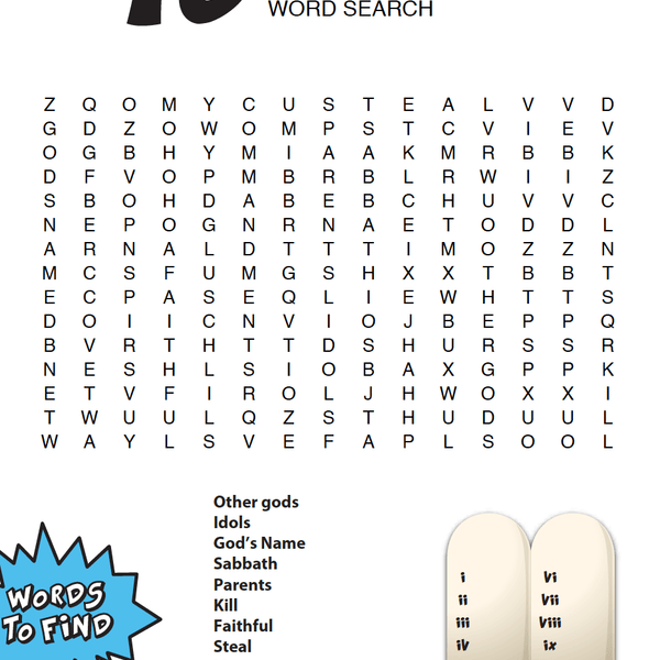 Ten Commandments Word Search For Kids
