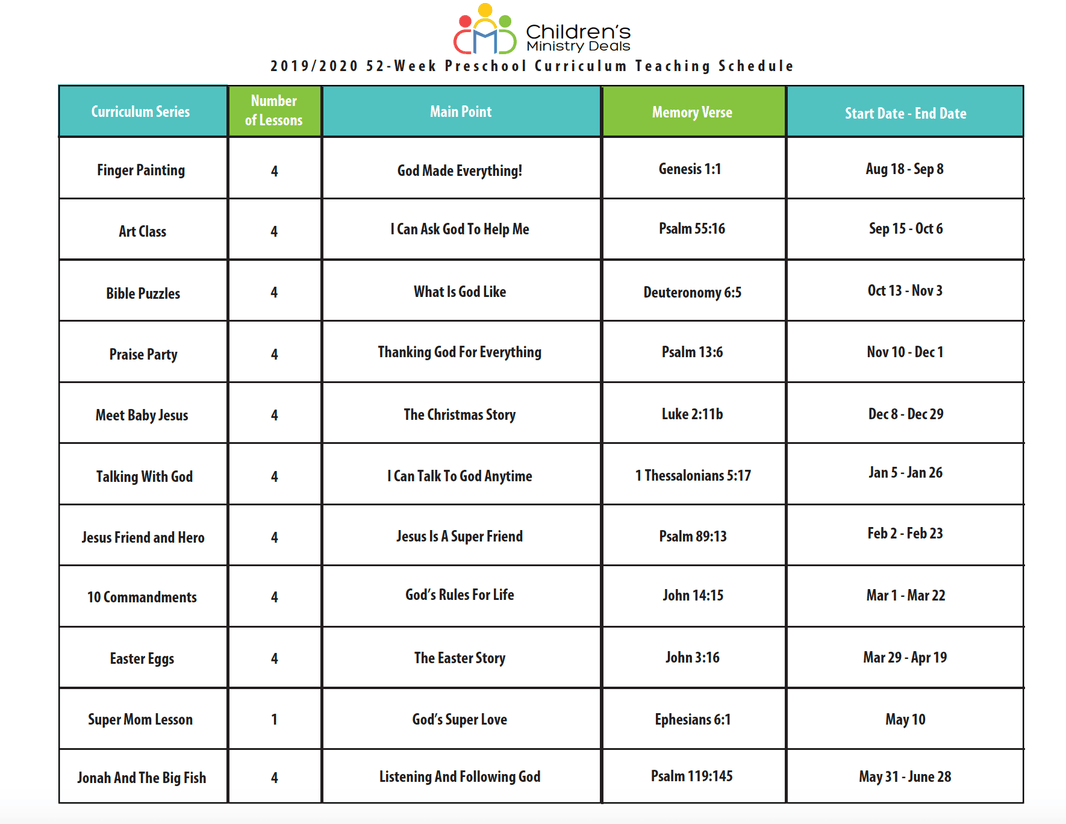 52-Week Preschool Curriculum Teaching Schedule – Children's Ministry Deals