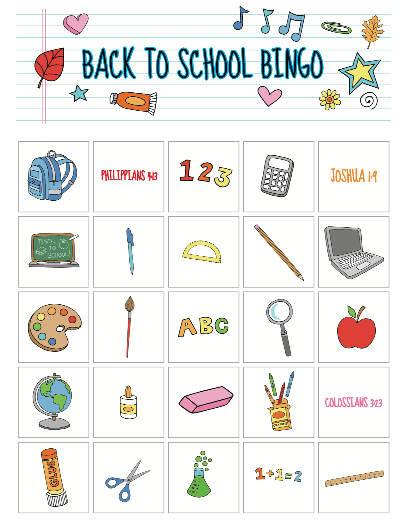 Back to School Bingo