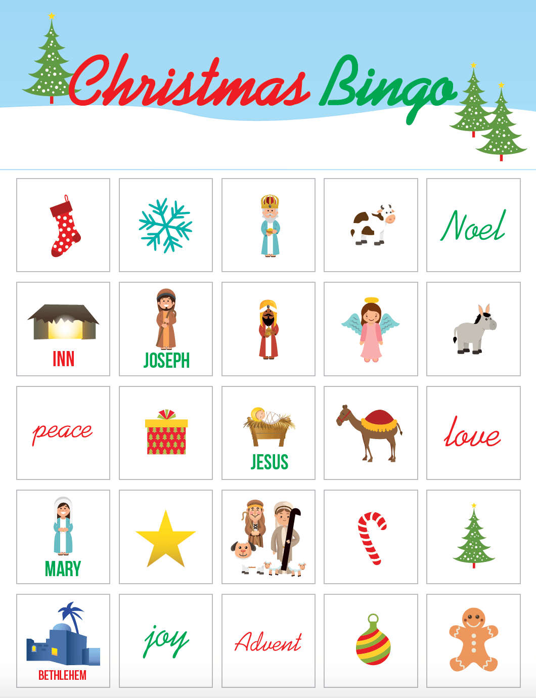 Christmas Bible Bingo Game For Kids