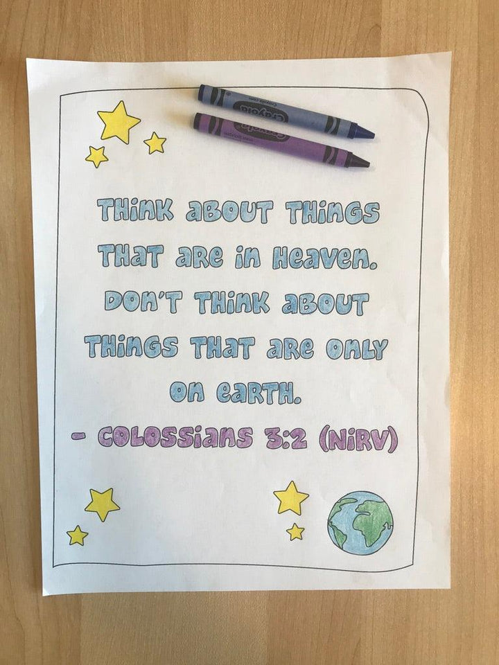 Colossians 3:2 Bible Verse Coloring Page – Children's Ministry Deals