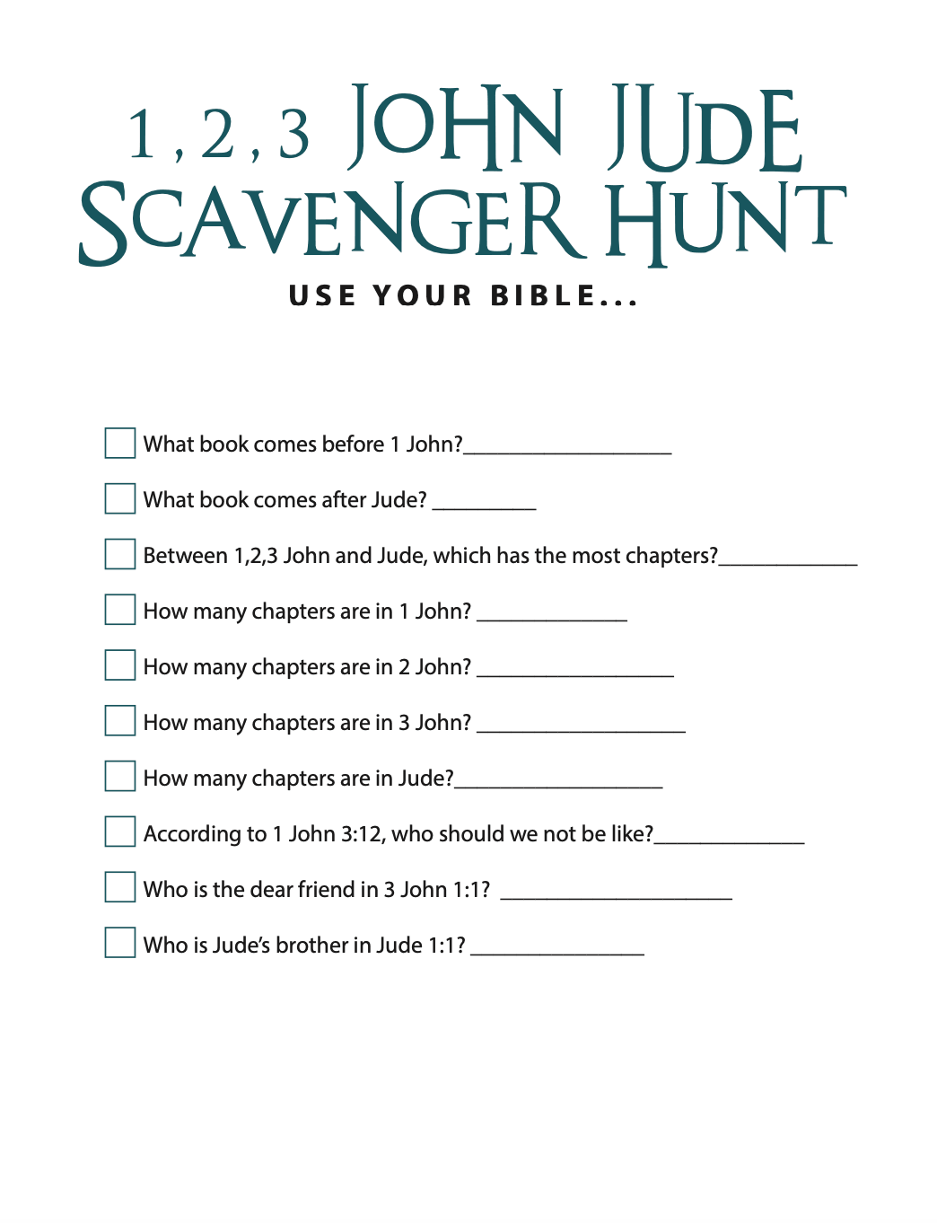 FREE 1, 2, 3 John & Jude Bible Scavenger Hunt