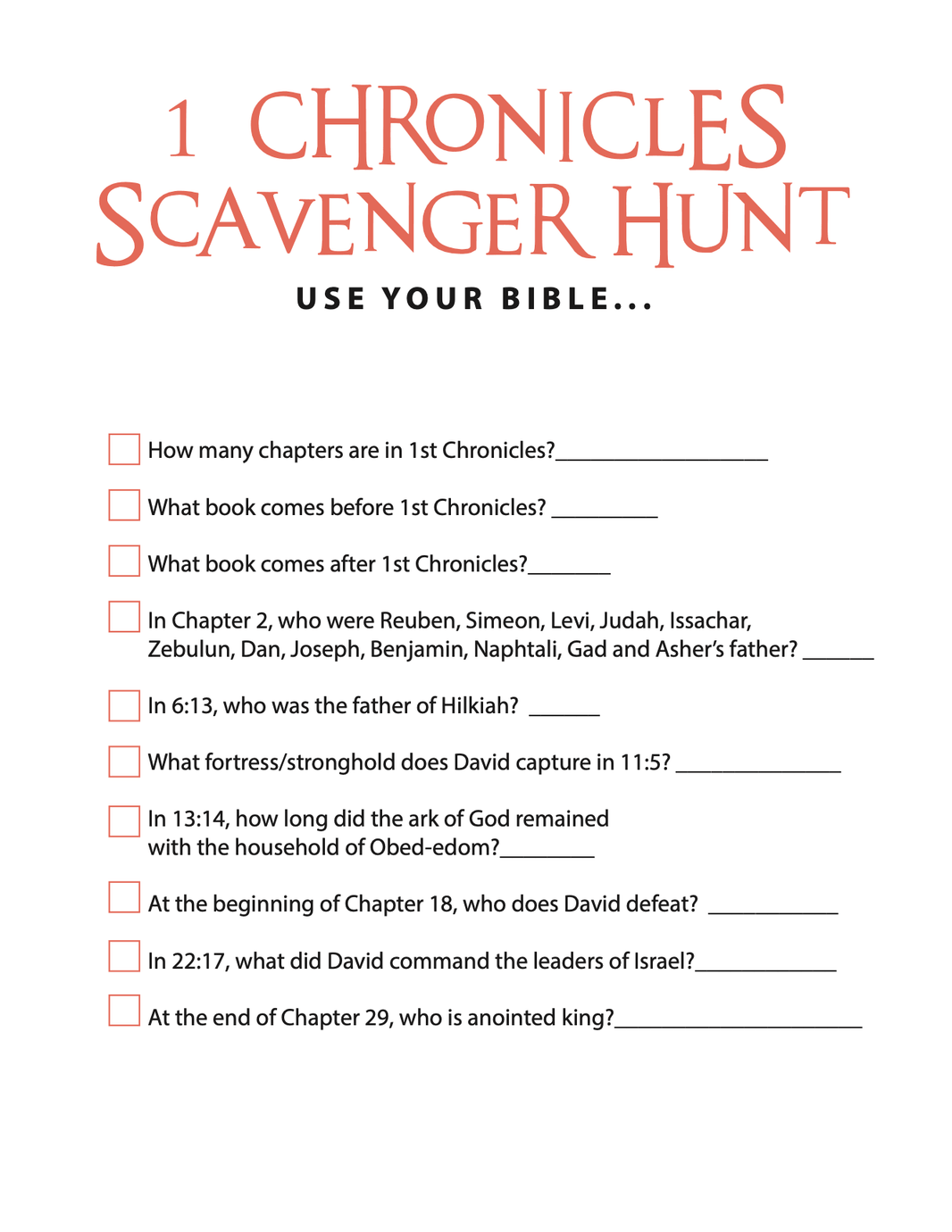 FREE 1 Chronicles Bible Scavenger Hunt – Children's Ministry Deals