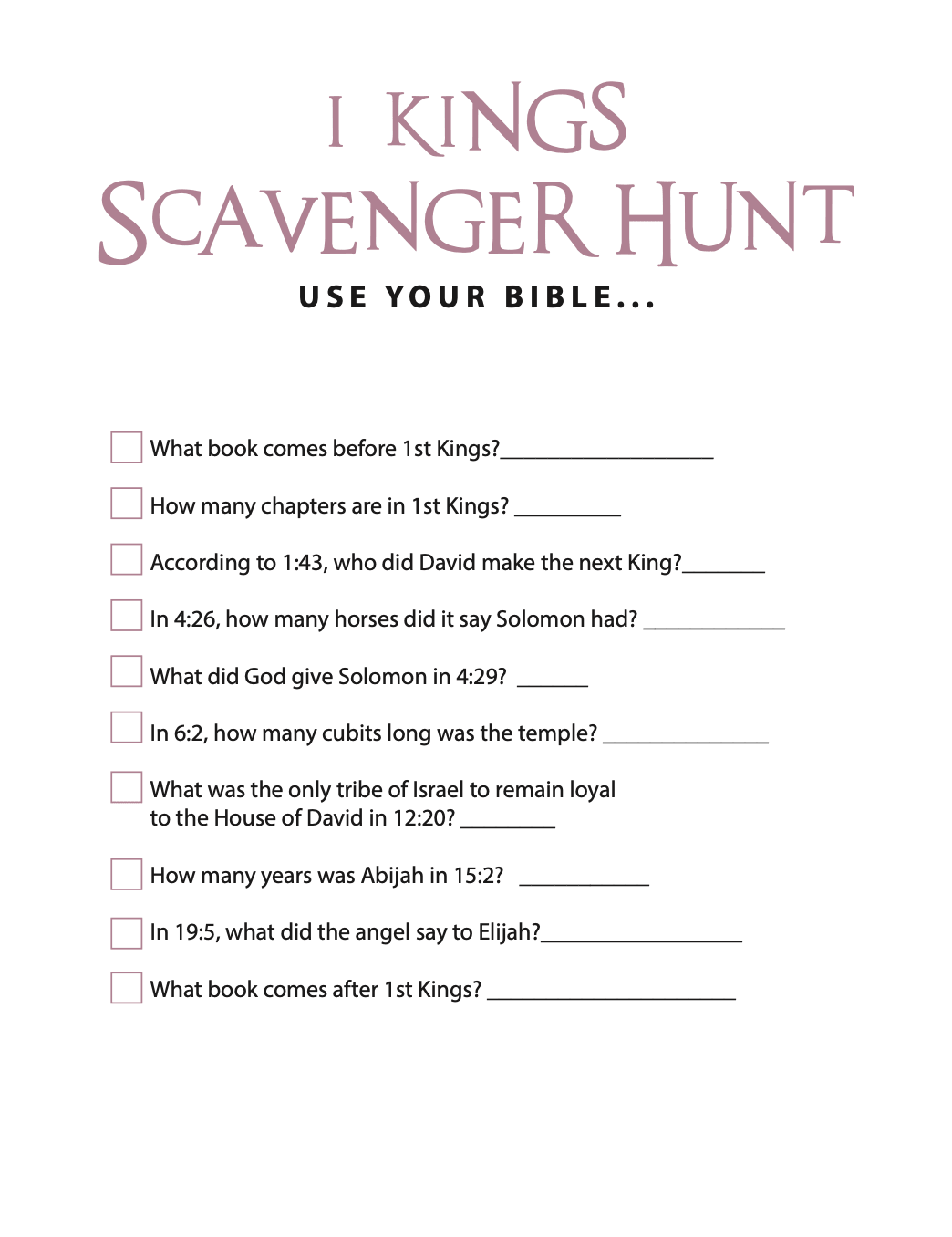 FREE 1 Kings Bible Scavenger Hunt