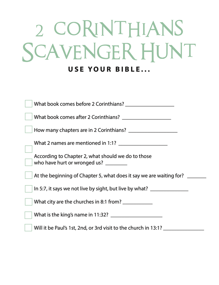 FREE 2 Corinthians Bible Scavenger Hunt – Children's Ministry Deals