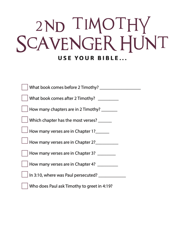 FREE 2 Timothy Bible Scavenger Hunt – Children's Ministry Deals
