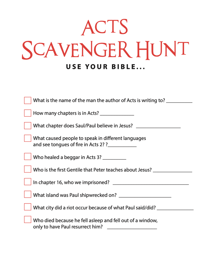 FREE Acts Bible Scavenger Hunt – Children's Ministry Deals