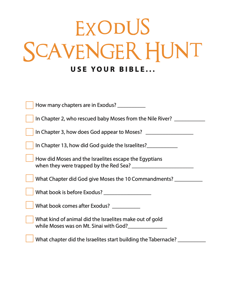 FREE Exodus Bible Scavenger Hunt – Children's Ministry Deals