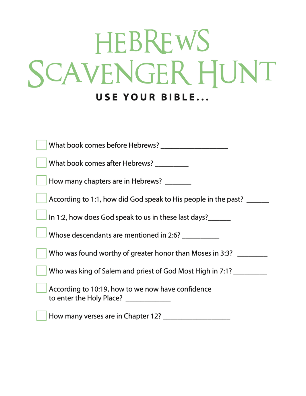 FREE Hebrews Bible Scavenger Hunt – Children's Ministry Deals