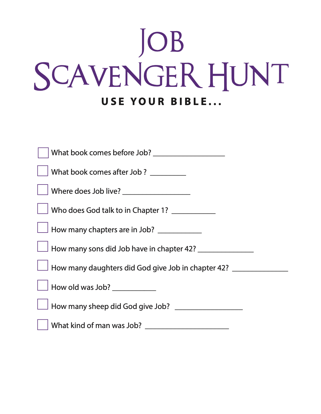 FREE Job Bible Scavenger Hunt
