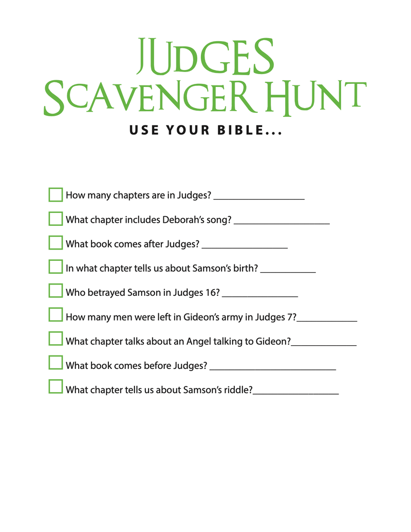 FREE Judges Bible Scavenger Hunt