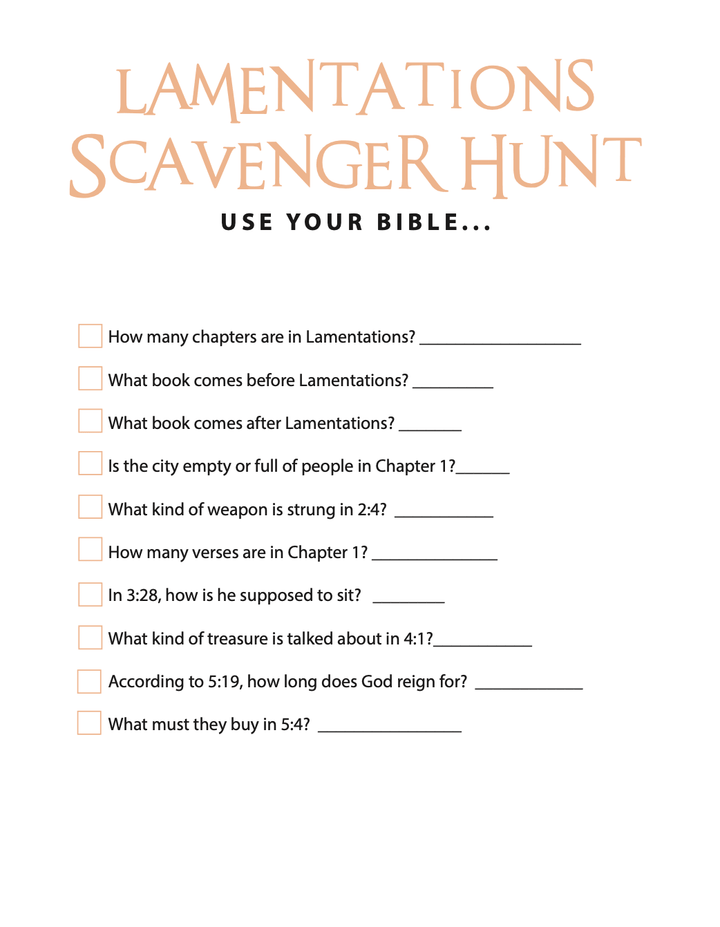 FREE Lamentations Bible Scavenger Hunt – Children's Ministry Deals