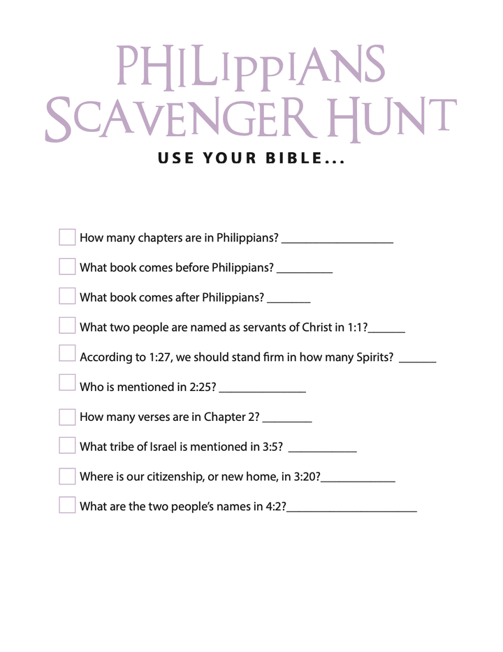 FREE Philippians Bible Scavenger Hunt – Children's Ministry Deals
