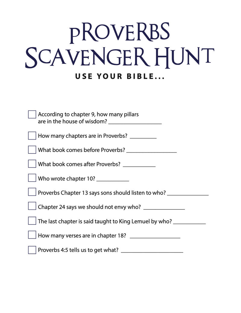 FREE Proverbs Bible Scavenger Hunt