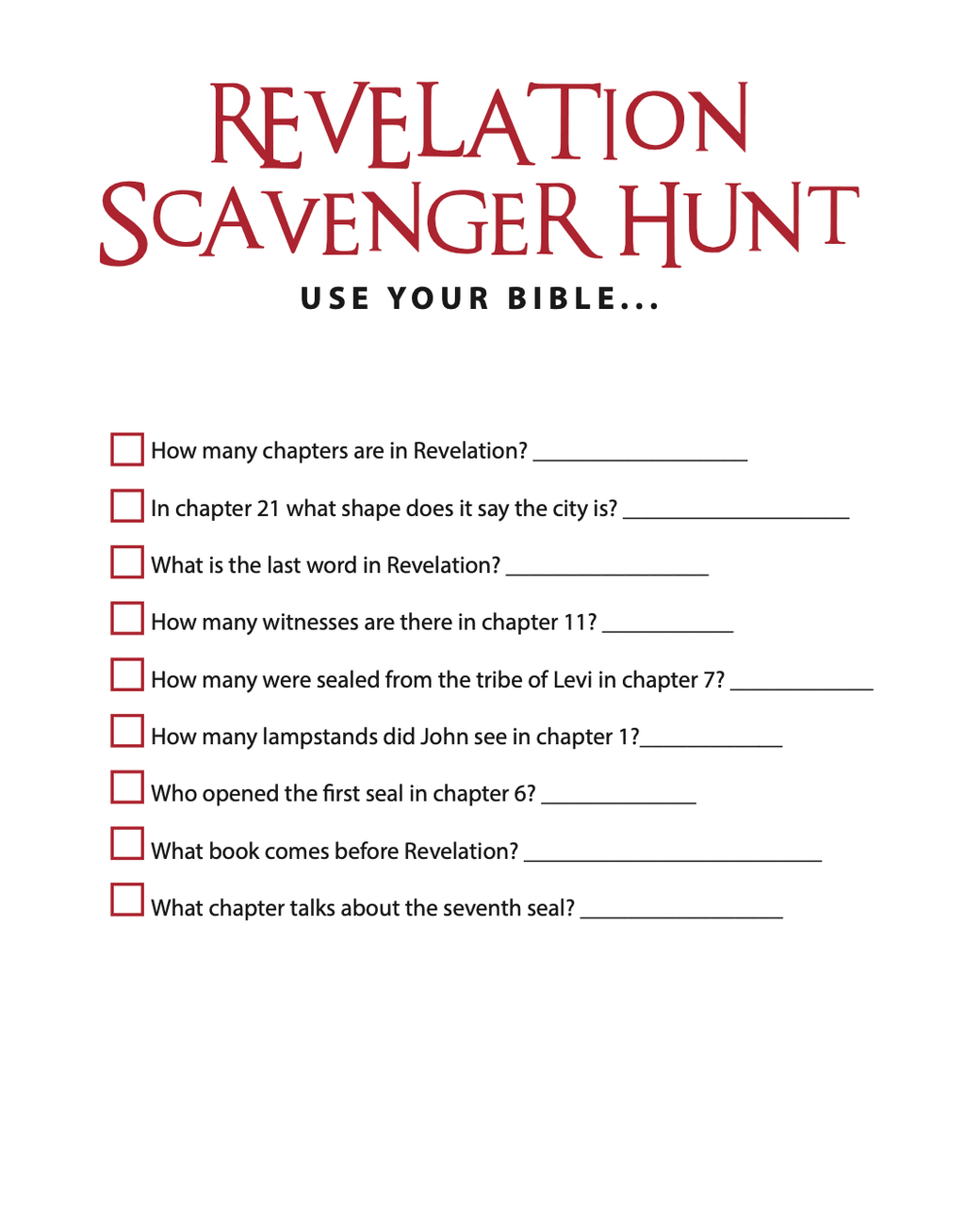 FREE Revelation Bible Scavenger Hunt