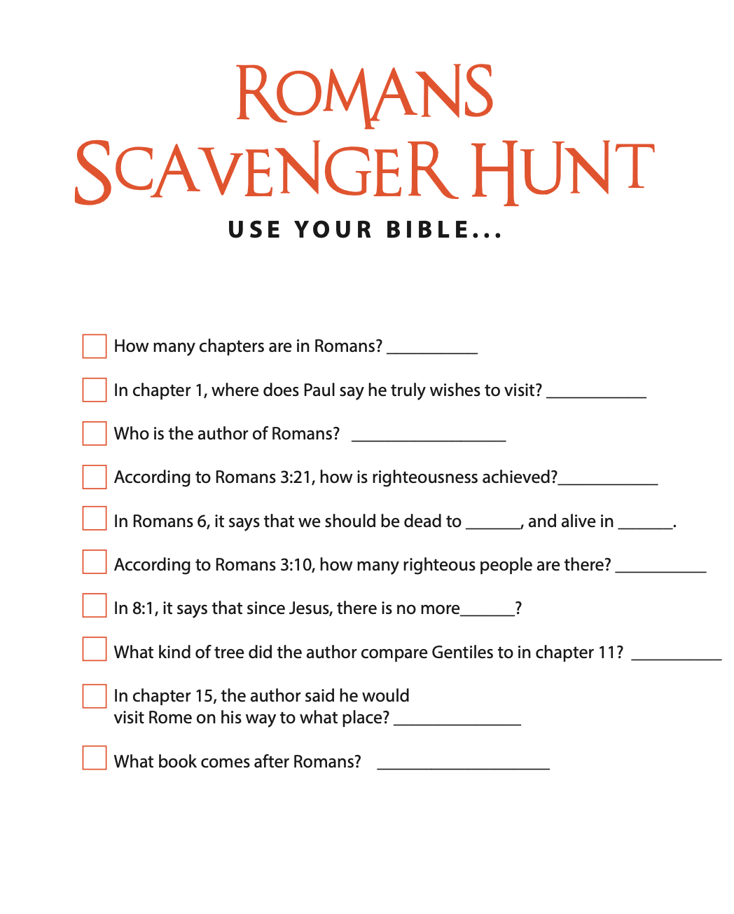 FREE Romans Bible Scavenger Hunt – Children's Ministry Deals