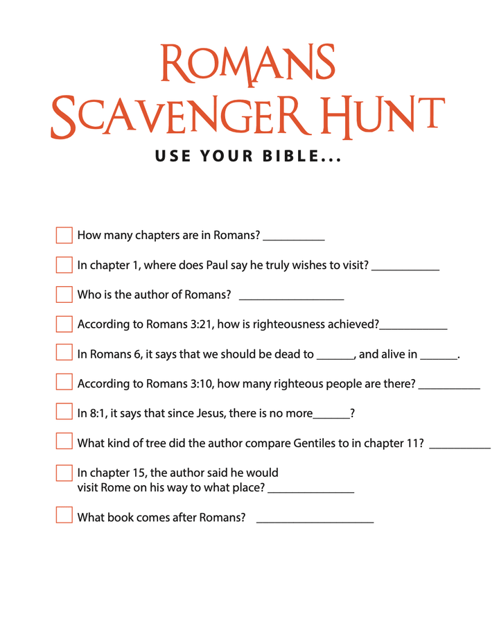 FREE Romans Bible Scavenger Hunt – Children's Ministry Deals