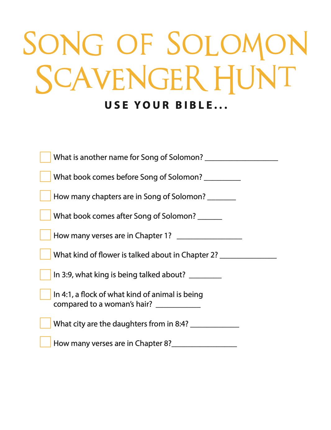 FREE Song of Solomon Bible Scavenger Hunt – Children's Ministry Deals