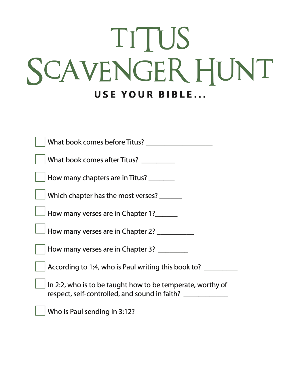 FREE Titus Bible Scavenger Hunt – Children's Ministry Deals