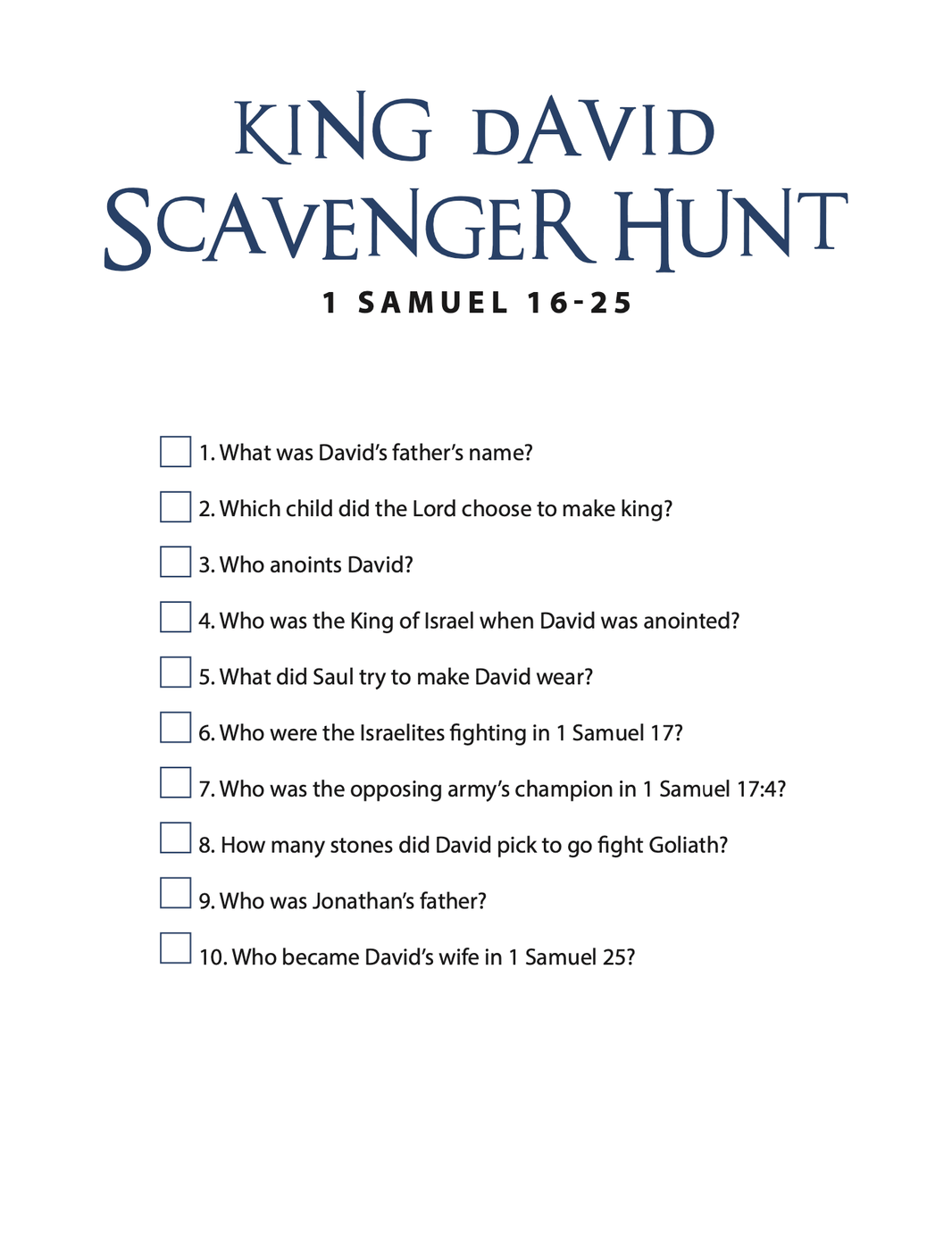 King David Bible Scavenger Hunt – Children's Ministry Deals