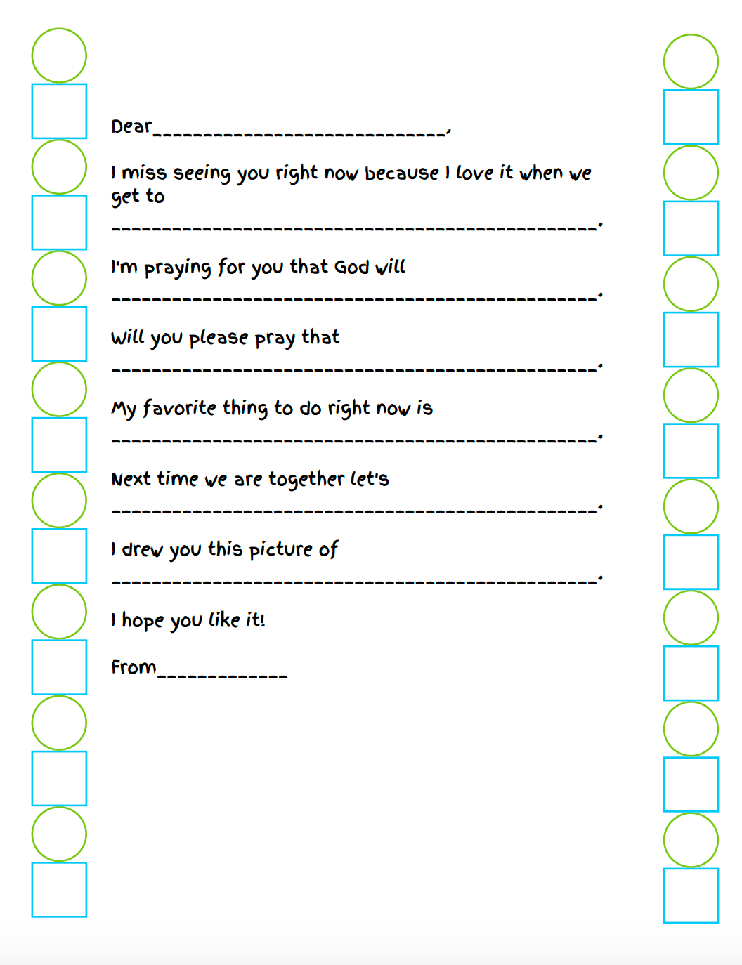 Letter Writing Templates For Kids