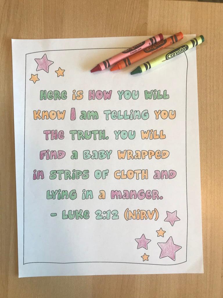 Luke 2:12 Bible Verse Coloring Page – Children's Ministry Deals