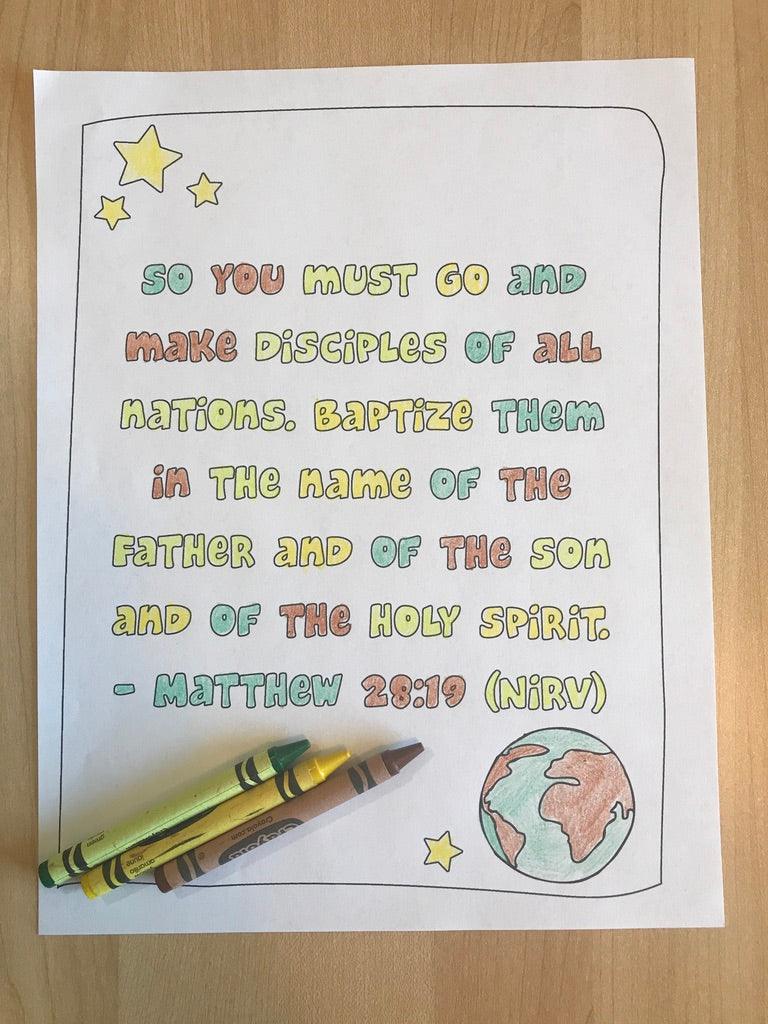 Matthew 28:19 Bible Verse Coloring Page