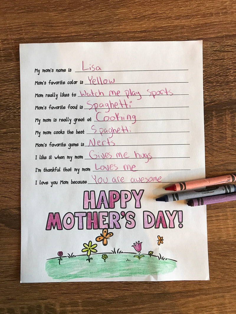 Mother's Day Fill-In-The-Blank Coloring Card For Kids
