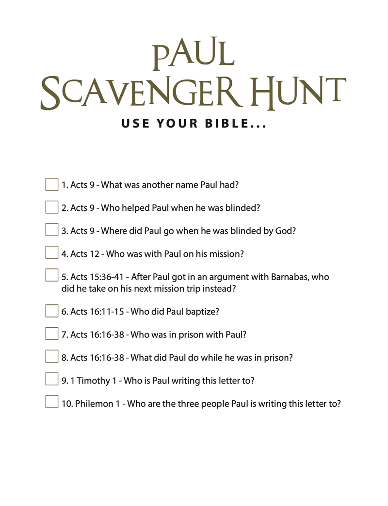 Paul Bible Scavenger Hunt