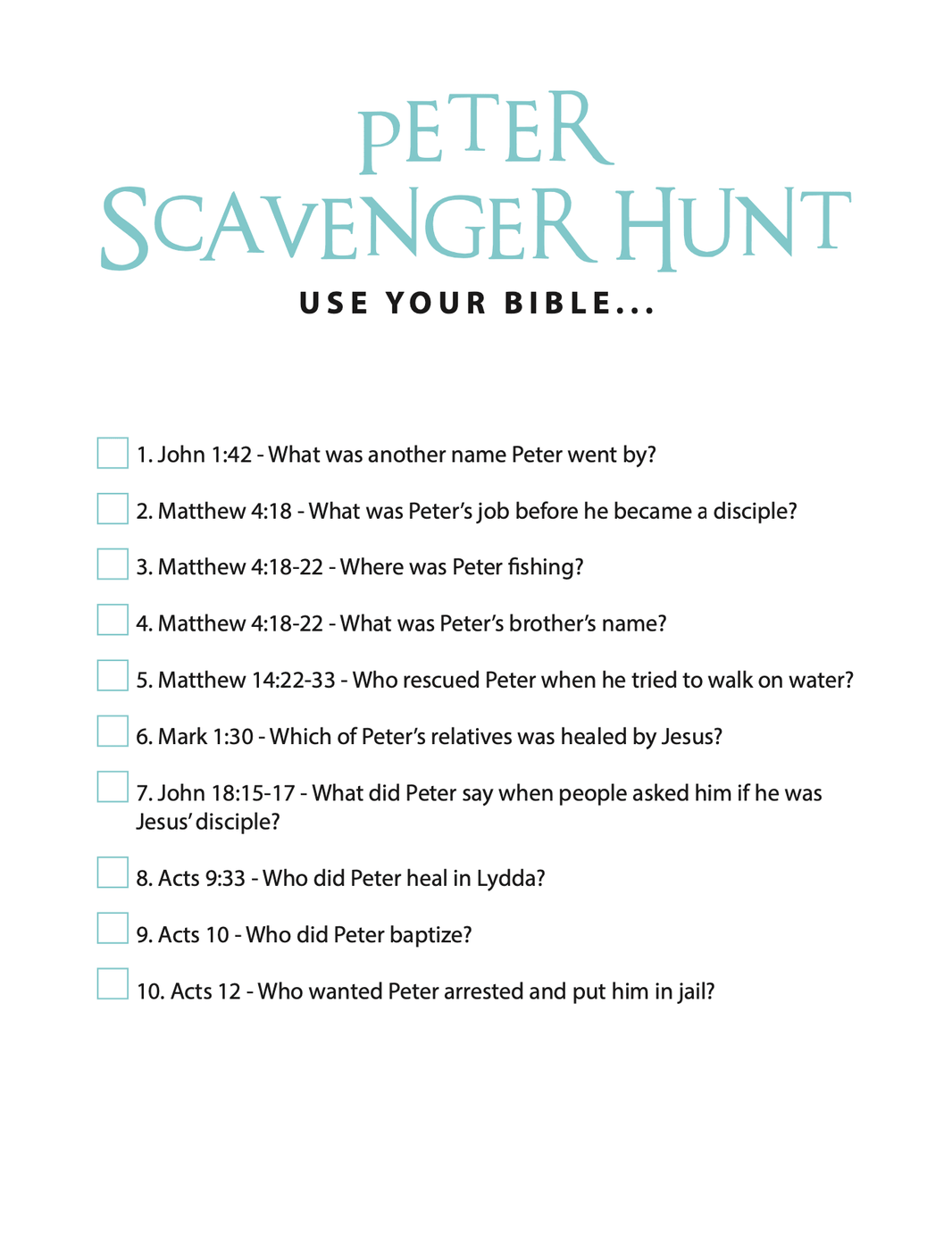 Peter Bible Scavenger Hunt – Children's Ministry Deals