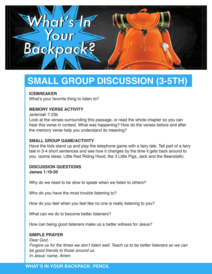 What's In Your Backpack Children's Church Curriculum – Children's ...